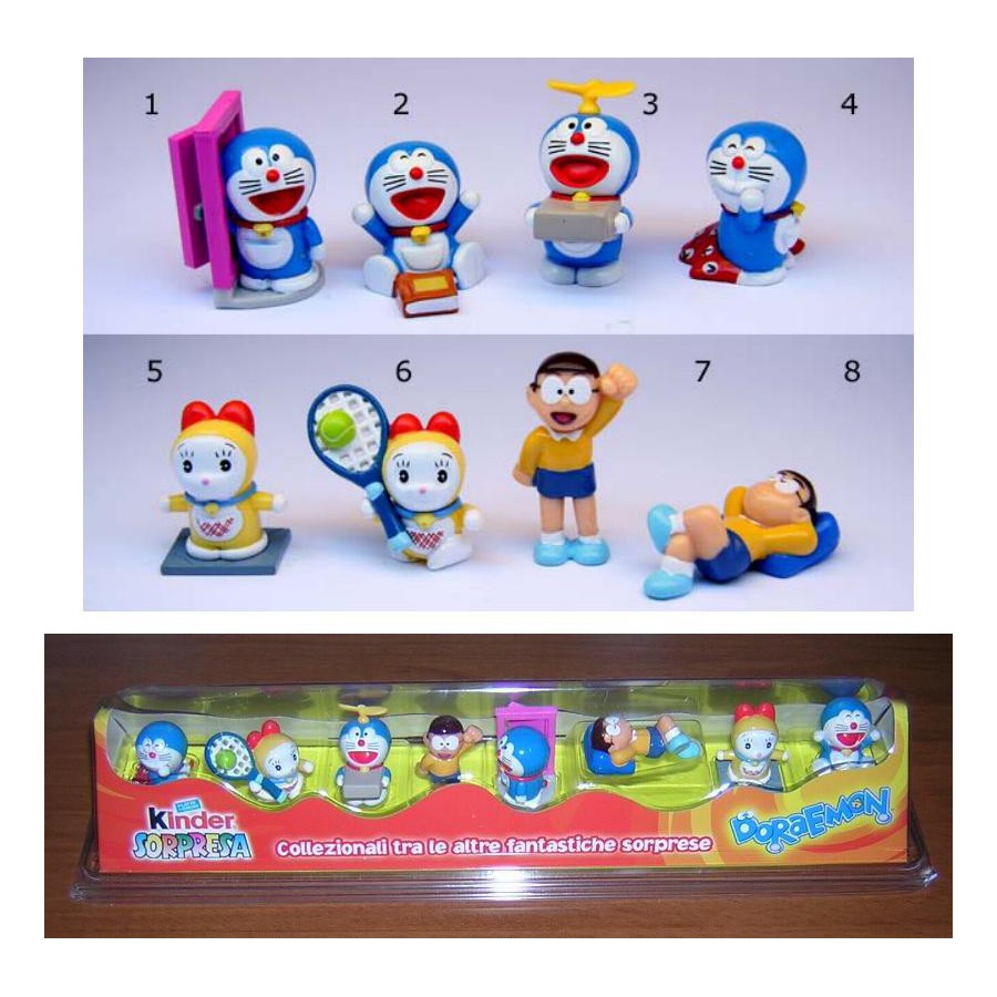 DORAEMON Rare BOXED SET 8 FIGURES Display KINDER FERRERO Italy ORIGINAL ...